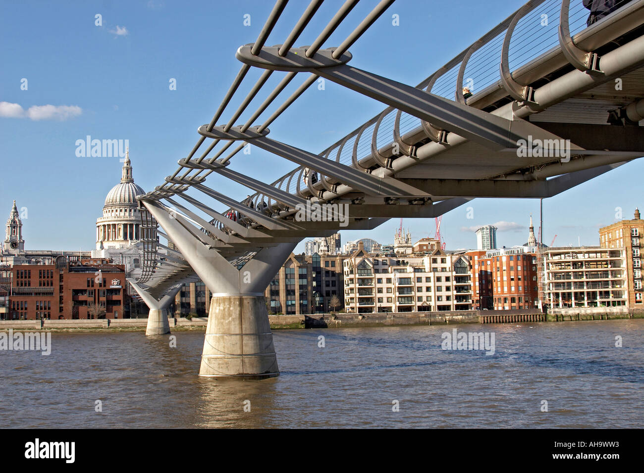 Millenium Bridge over River Thames with St Paul s Cathedral building in ...