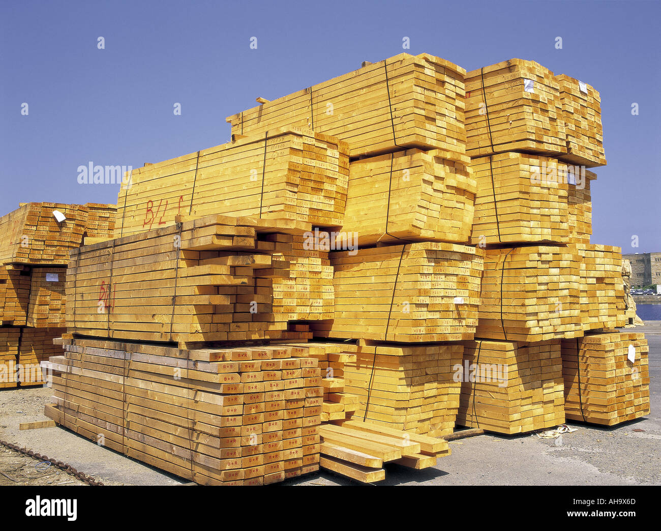 Lumber at port Stockholm, Sweden Stock Photo - Alamy