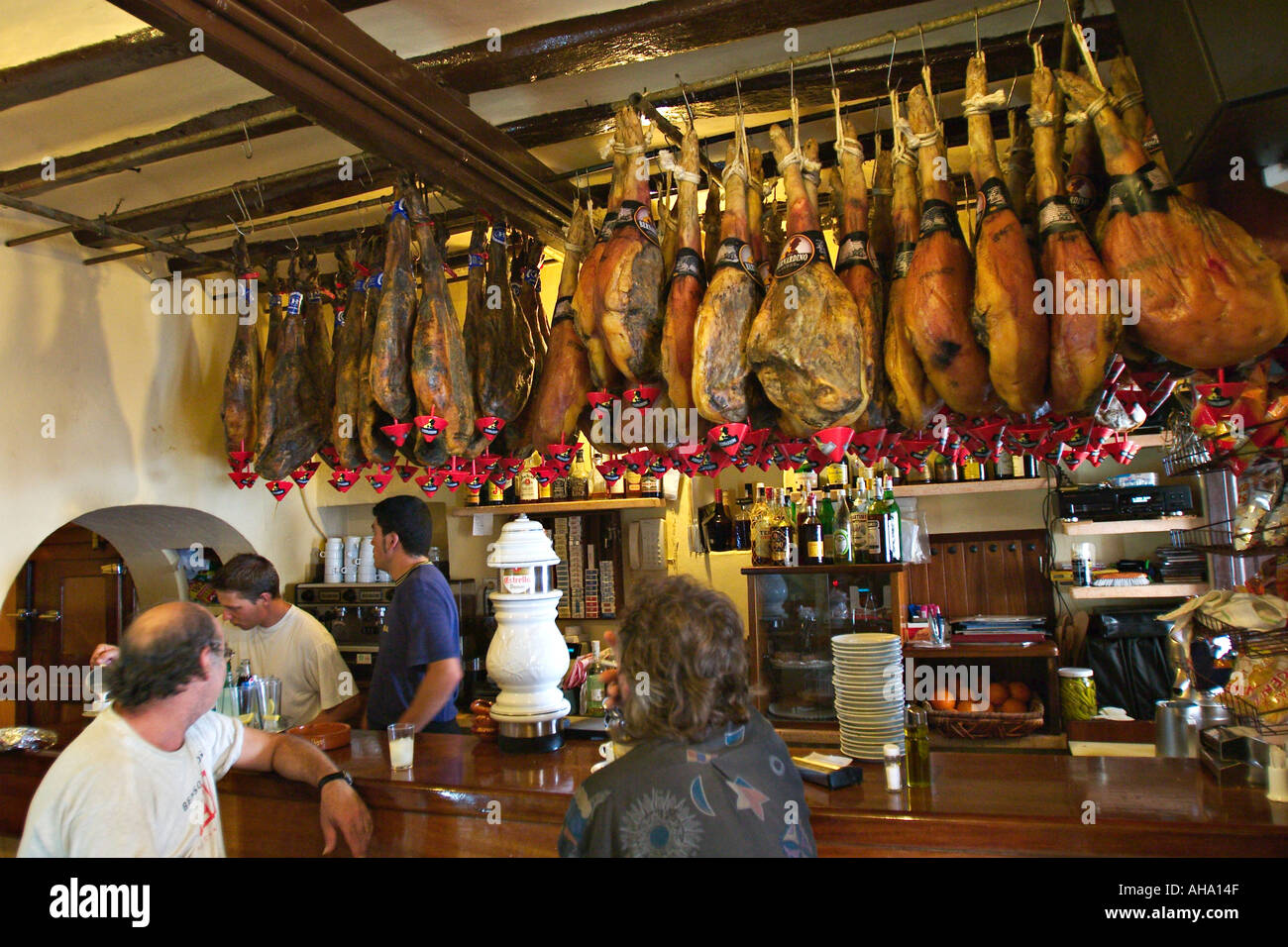 Jamon hanging ham in Bar La Costa in Santa Gertrudis de Fruitera Ibiza ...