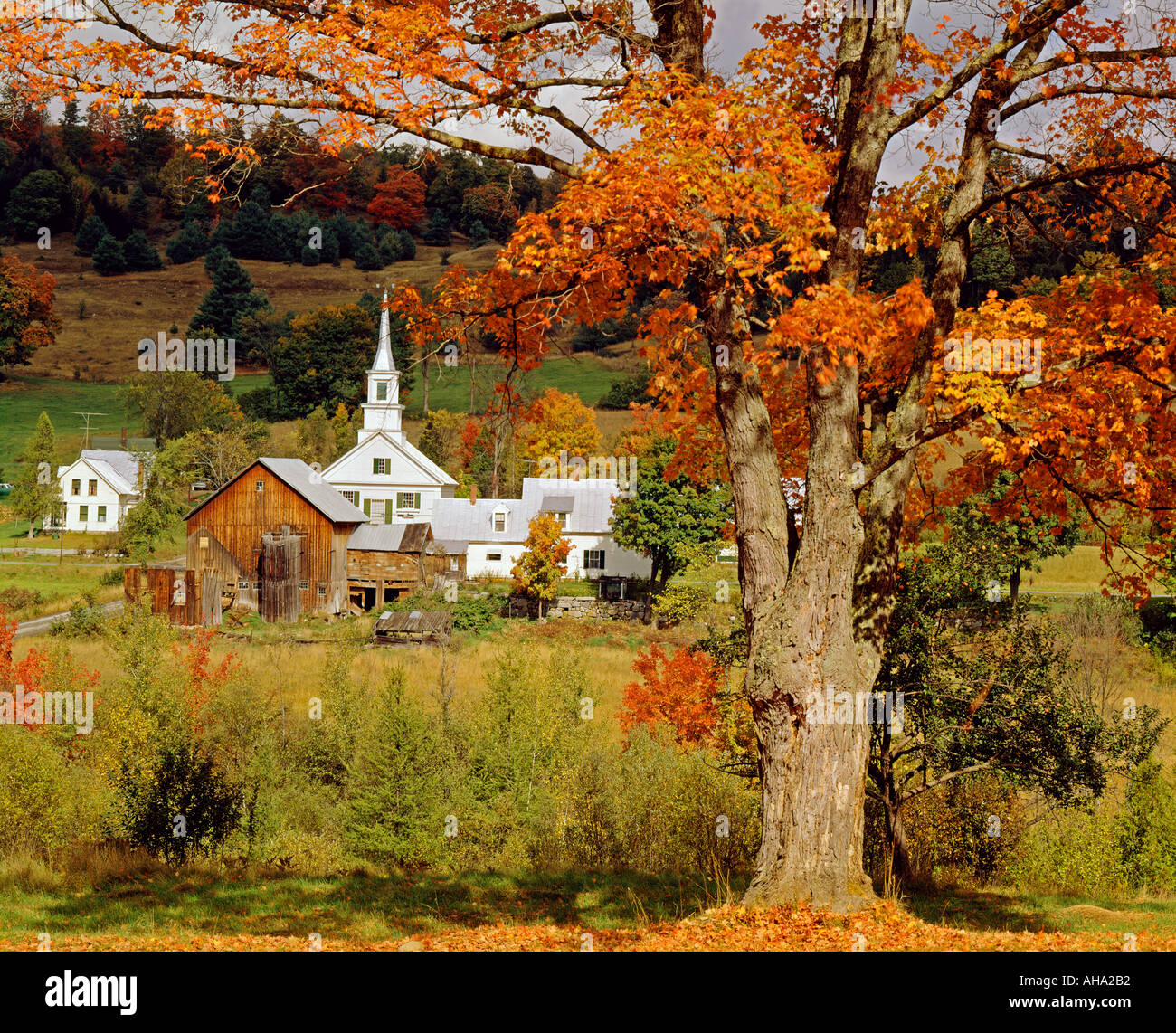 church and village of Waits River Vermont USA fall foliage Stock Photo ...
