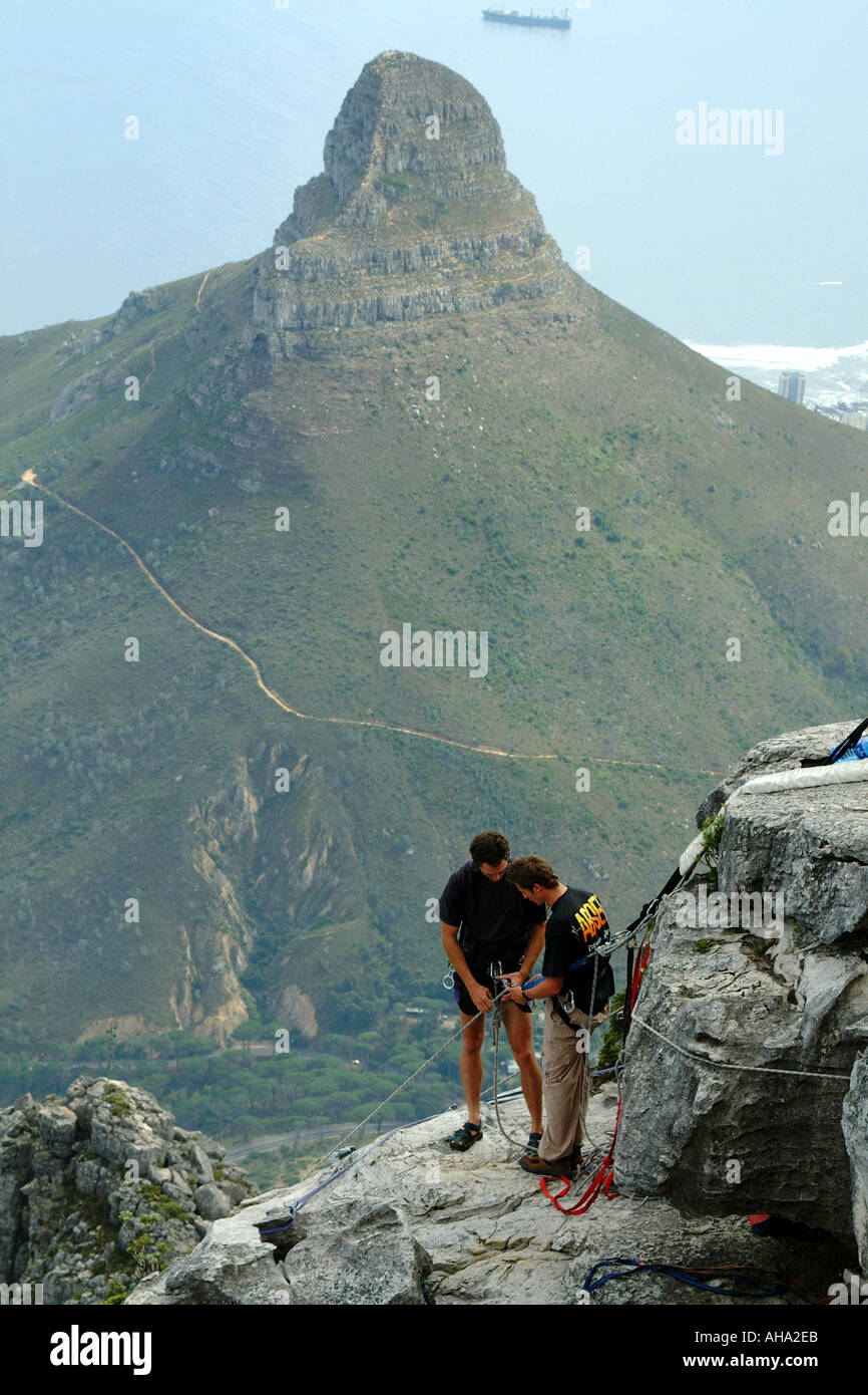 Abseiling on Table Mountain Cape Town South Africa Backdrop of Lions ...