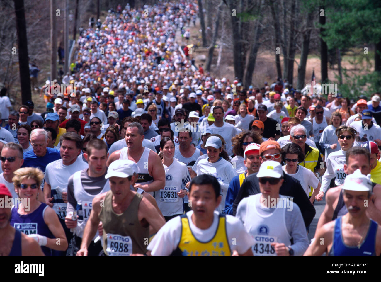 Boston Marathon pack runners Stock Photo - Alamy