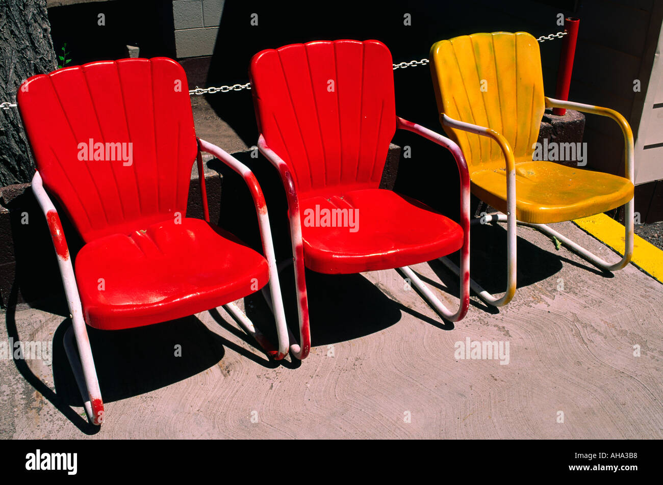 Painted metal chairs Stock Photo - Alamy