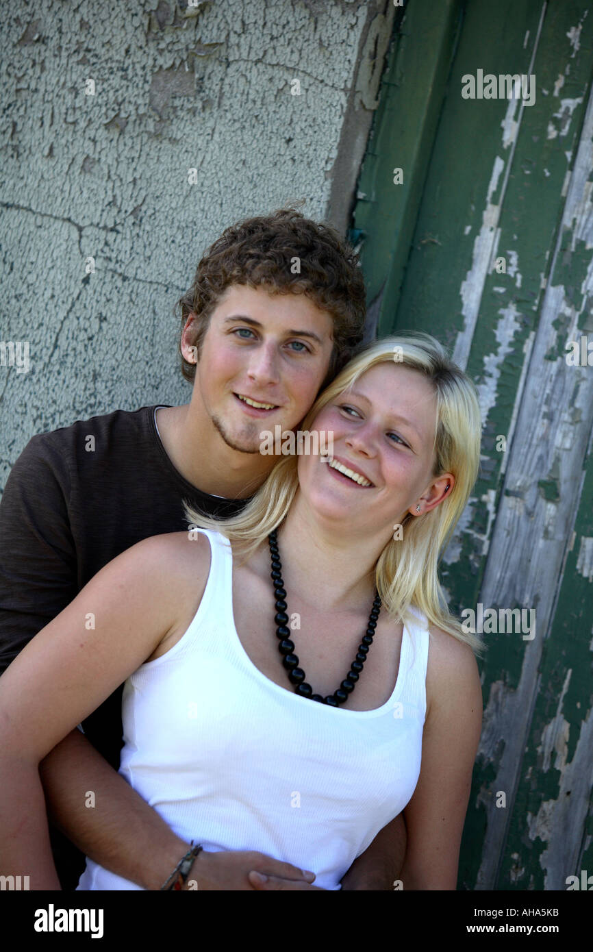 Horizontal colour portrait of young couple boyfriend and girlfriend ...