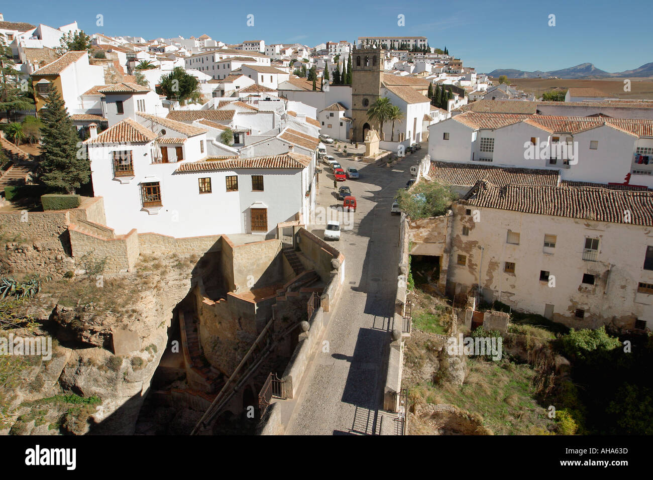 Ronda Malaga Province Spain Roman bridge over Tajo gorge Stock Photo ...