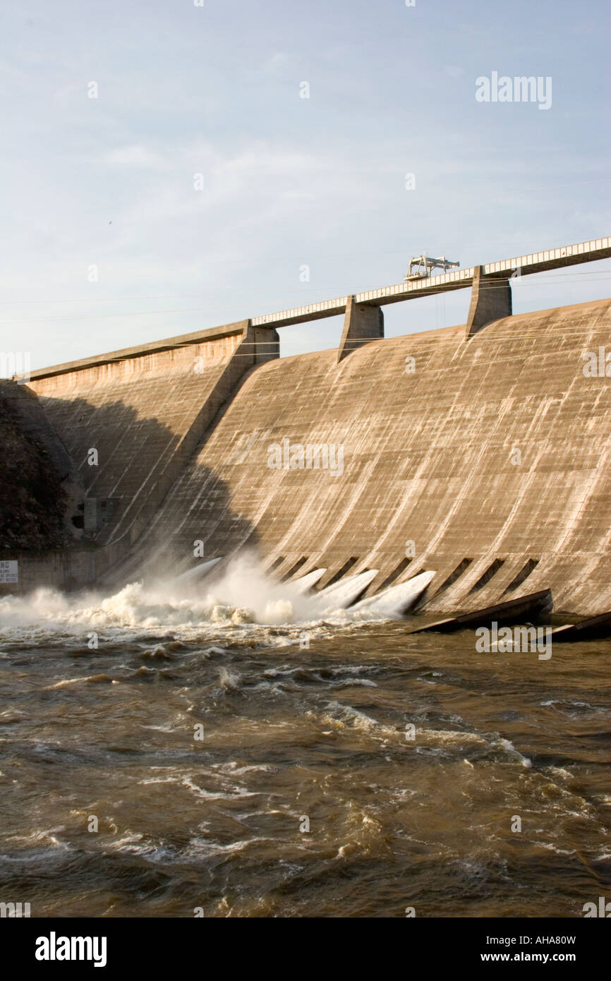 Mansfield Dam west of Austin, Texas USA most of the flood gates opened ...