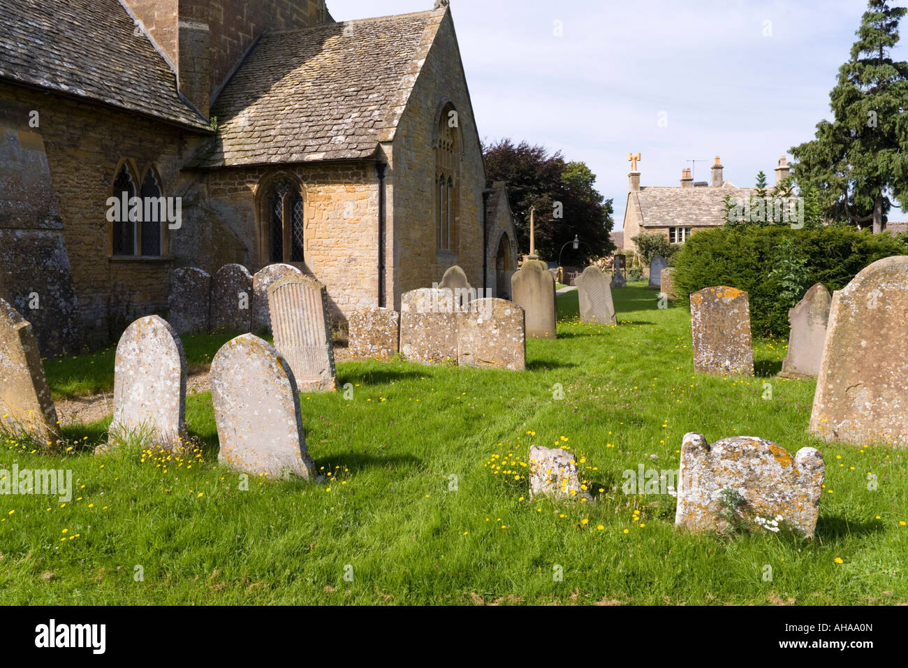 St Peter's church in the Cotswold village of Willersey, Gloucestershire ...