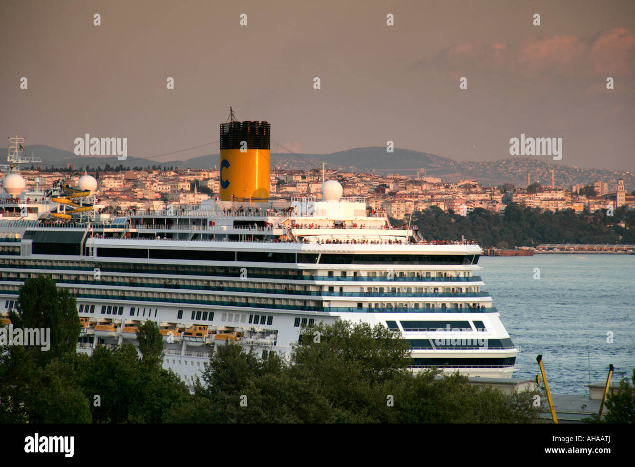 Cruise ship docked at the port of Karakoy at Istanbul, Turkey Stock ...