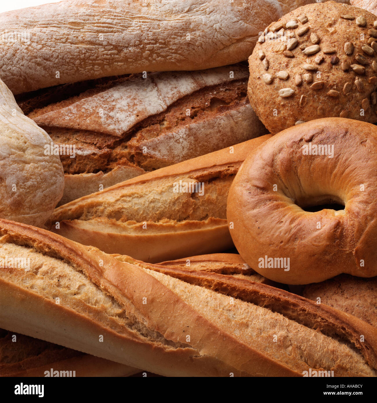 Entire frame fresh baked bagels rolls bread hi-res stock photography ...