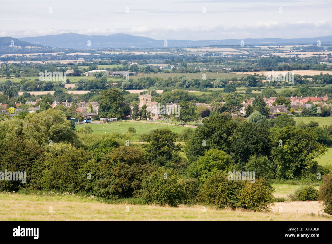 Looking down from Saintbury onto the Cotswold village of Willersey ...