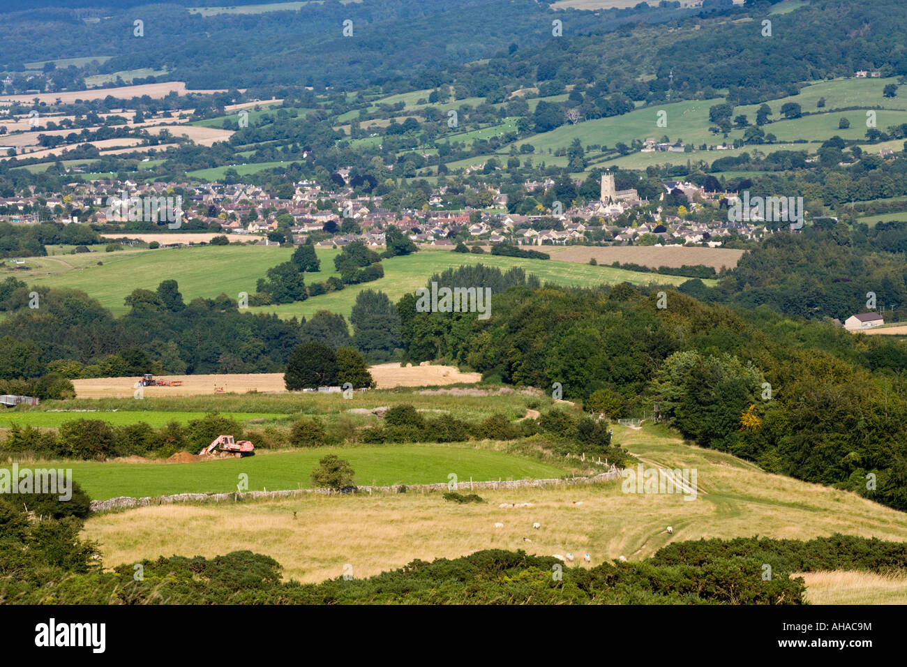 The Cotswold town of Winchcombe viewed from Cleeve Common near ...
