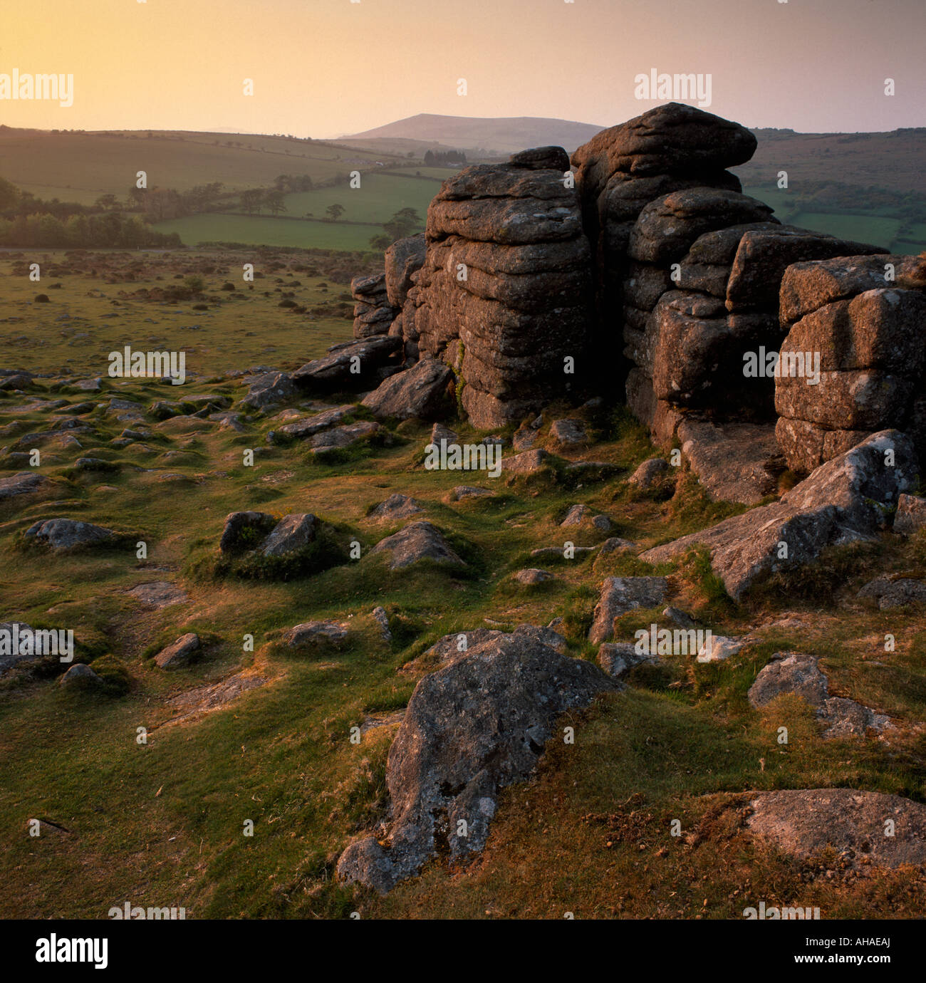 Sunset from Hound Tor, Dartmoor, Devon, England Stock Photo - Alamy