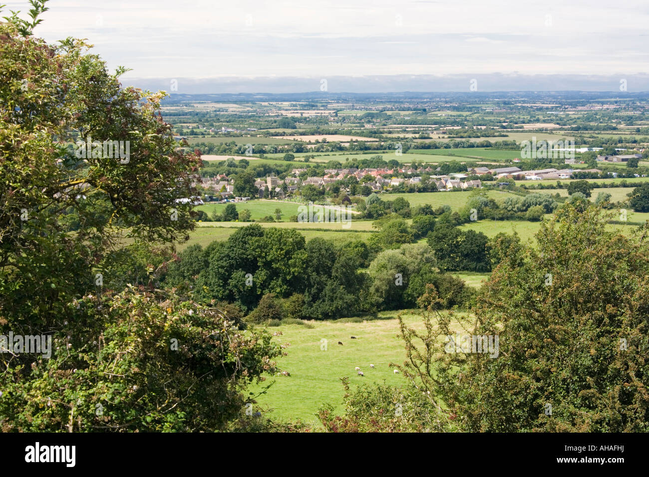 Looking down from Saintbury onto the Cotswold village of Willersey ...