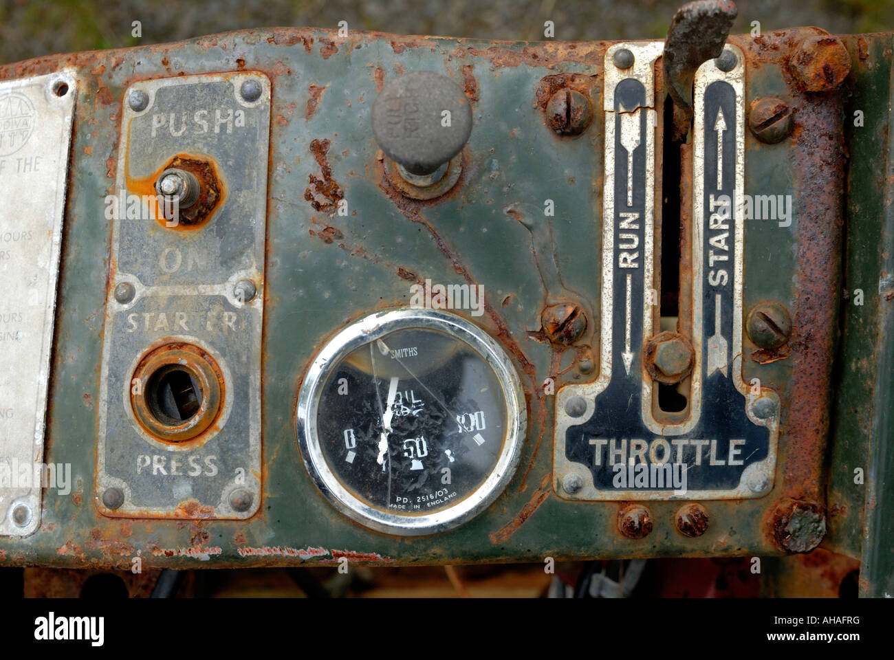 Operating controls on a Godiva generator engine Stock Photo - Alamy