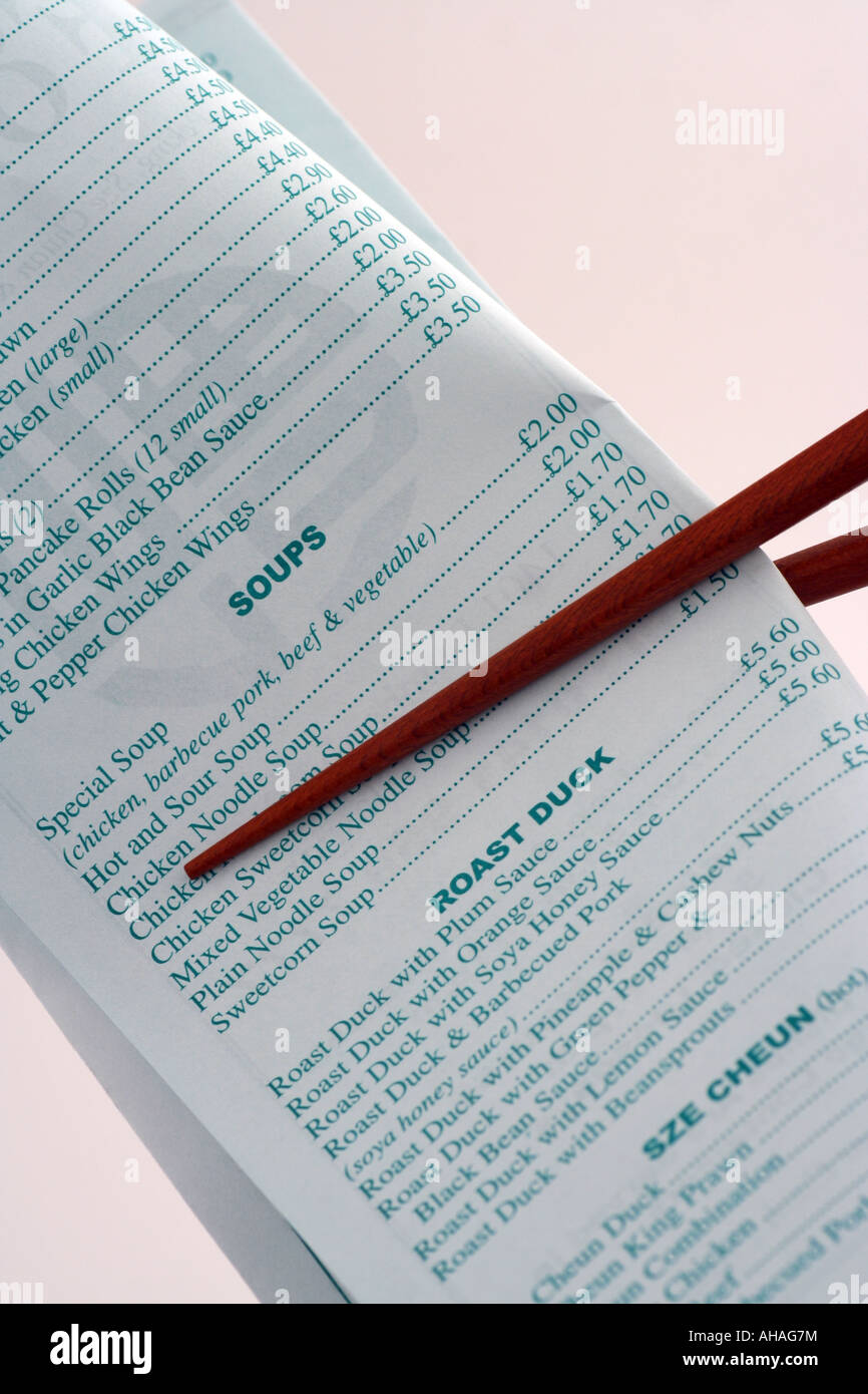 Chinese restaurant takeaway menu with chopsticks Stock Photo - Alamy