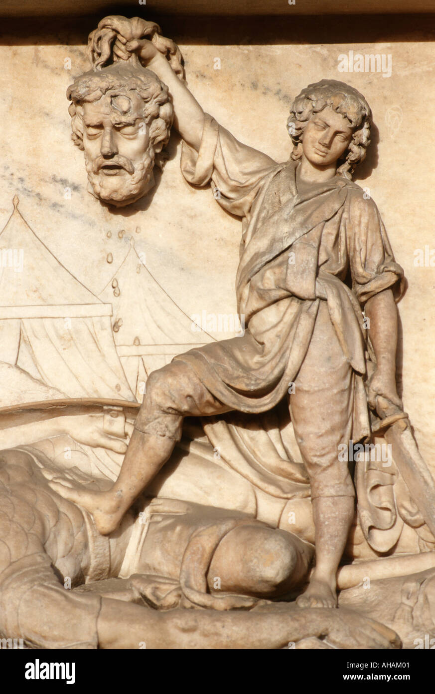 Milan Italy Marble relief on the facade of the Duomo depicting Davids ...