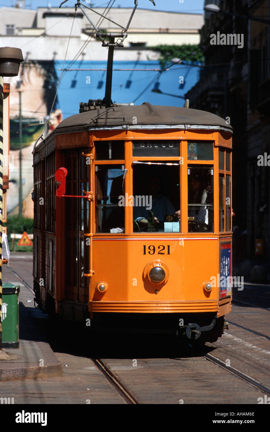 Milan Italy Old style tram in city centre Stock Photo - Alamy