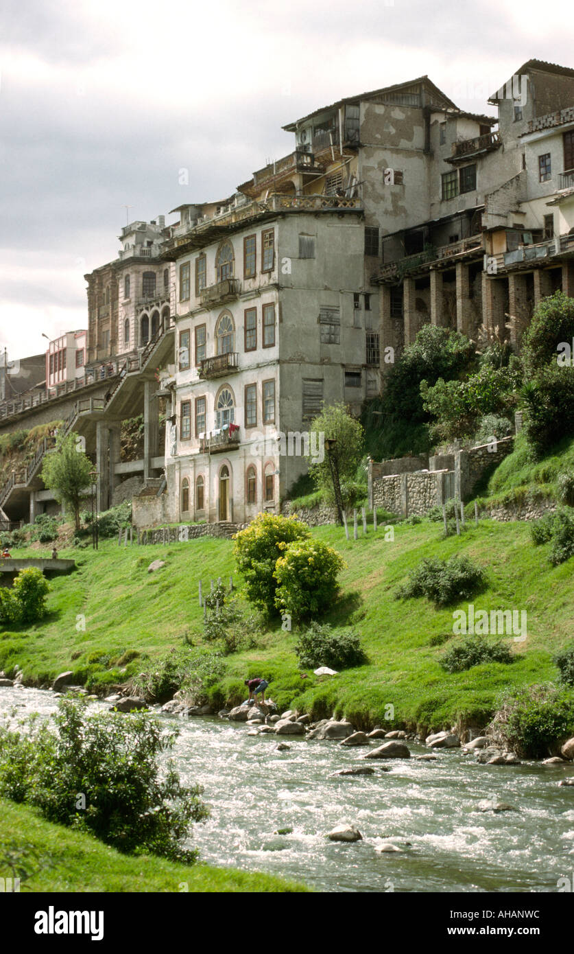 Ecuador Cuenca old buildings by the river Stock Photo - Alamy