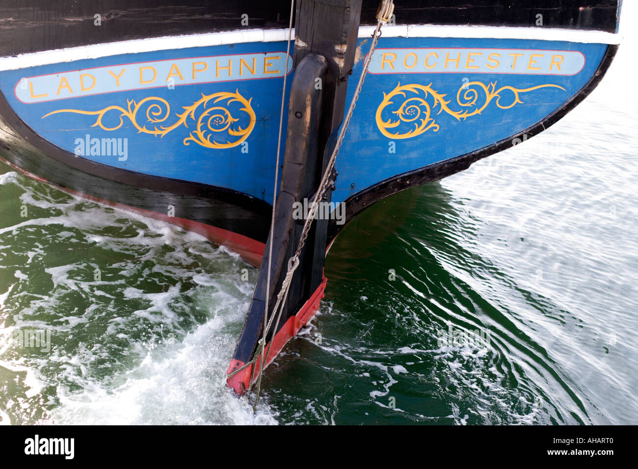 Stern and rudder of sea going sailing barge Stock Photo - Alamy