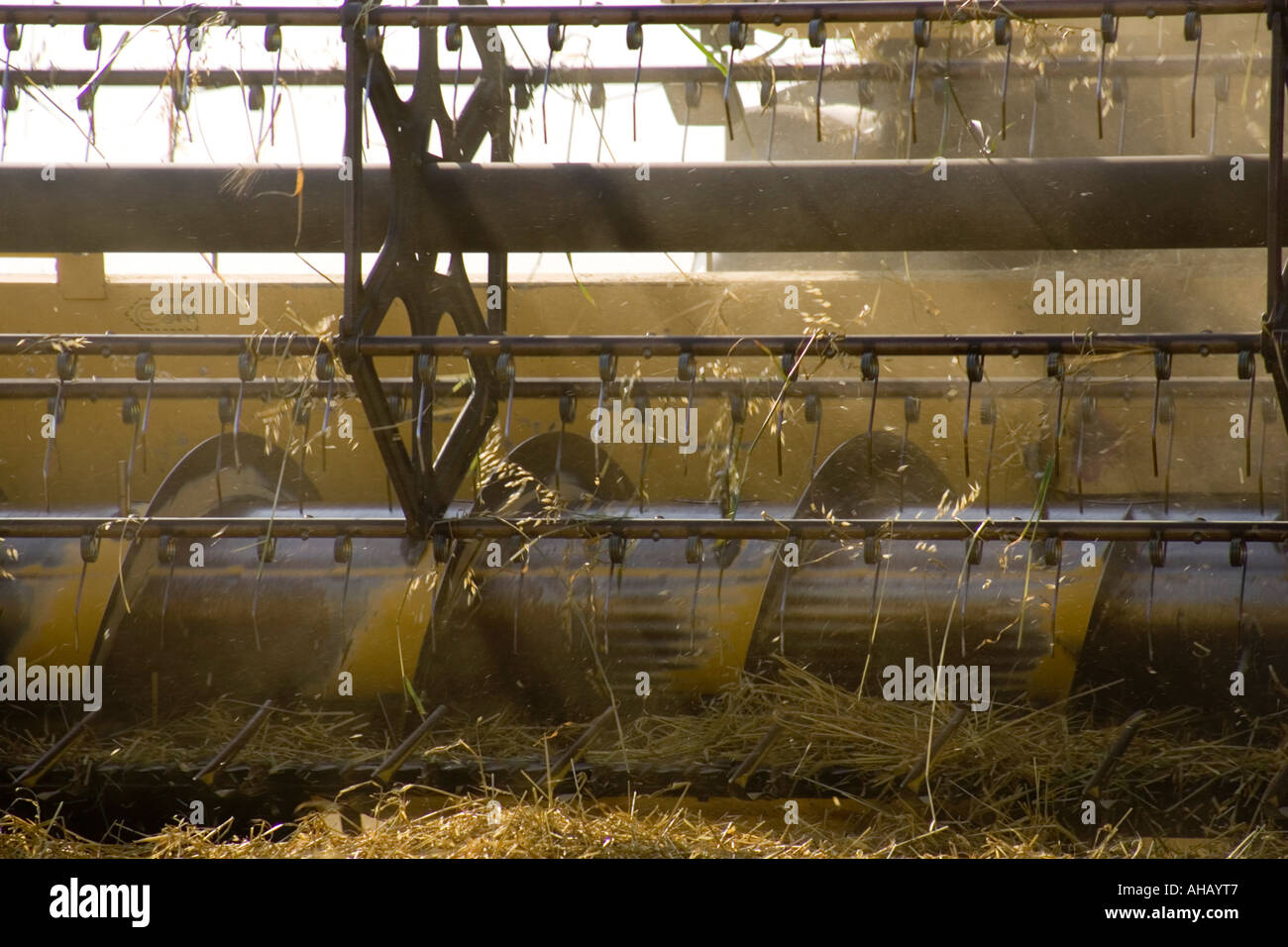 Reel and knives combine harvester Wiltshire England UK Stock Photo - Alamy