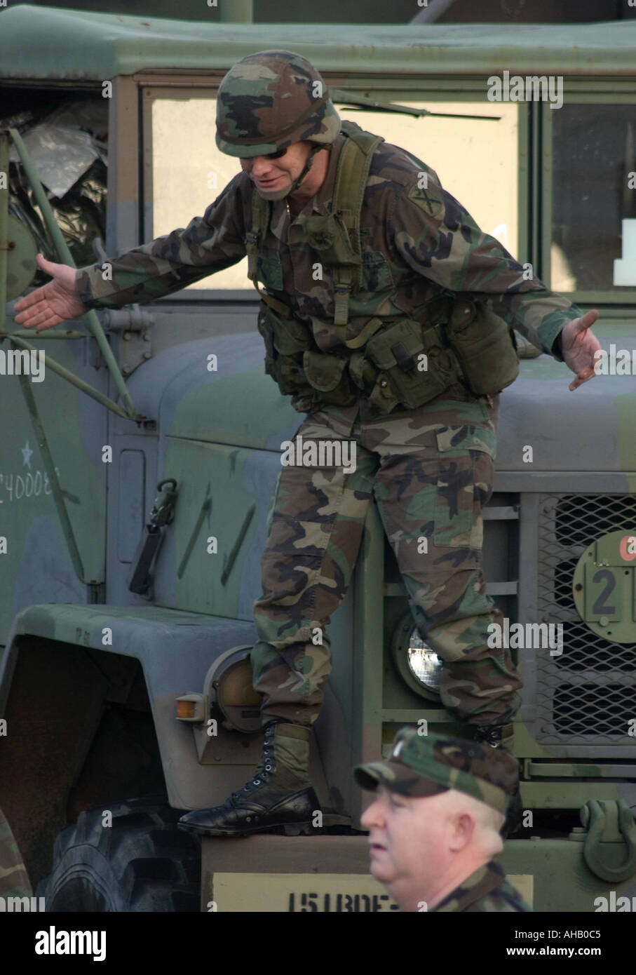 Caucasian male National Guard soldier with arms extended, standing on ...