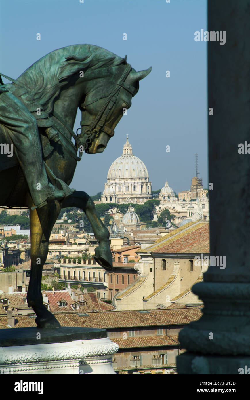 Italy Rome cityscape with Vatican dome from Vittorio Emmanuele monument ...