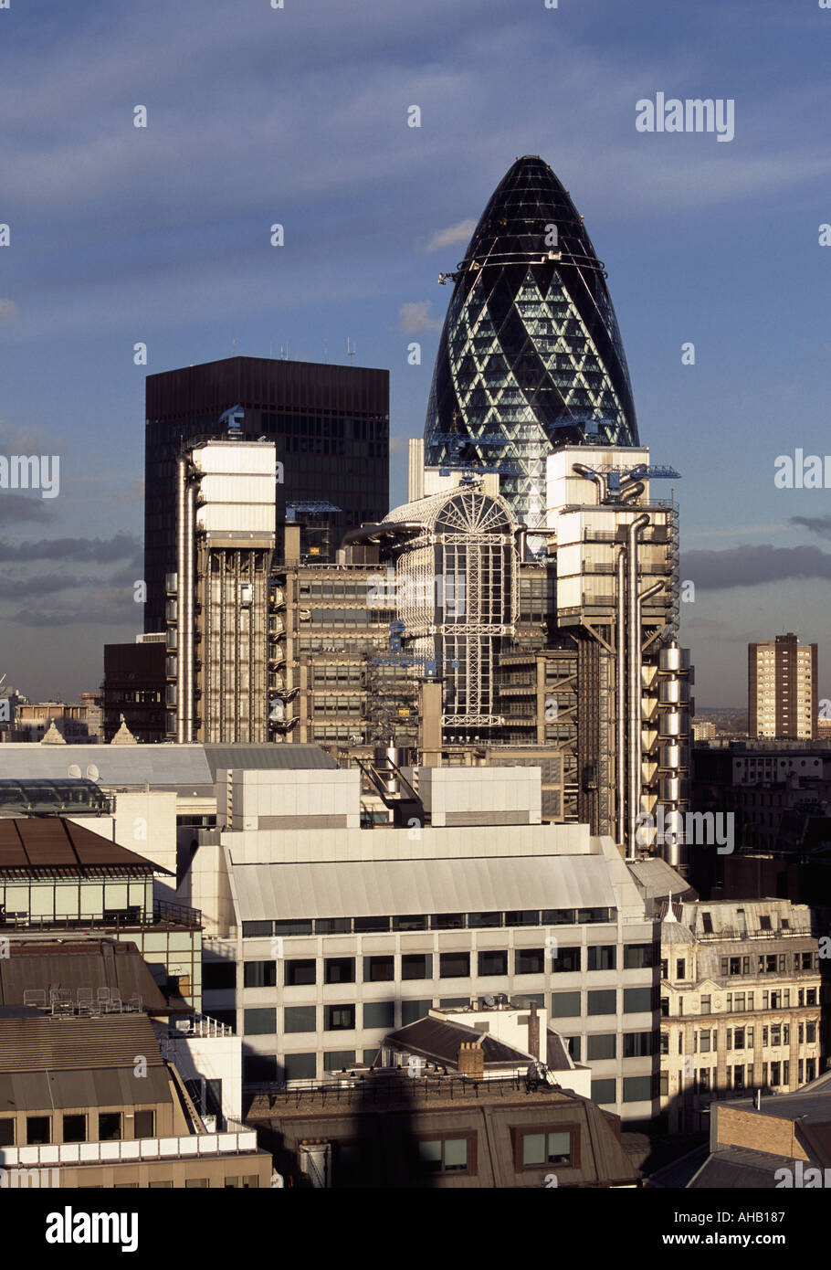 UK London Gherkin aka Swiss Re Tower modern office block Lloyds ...
