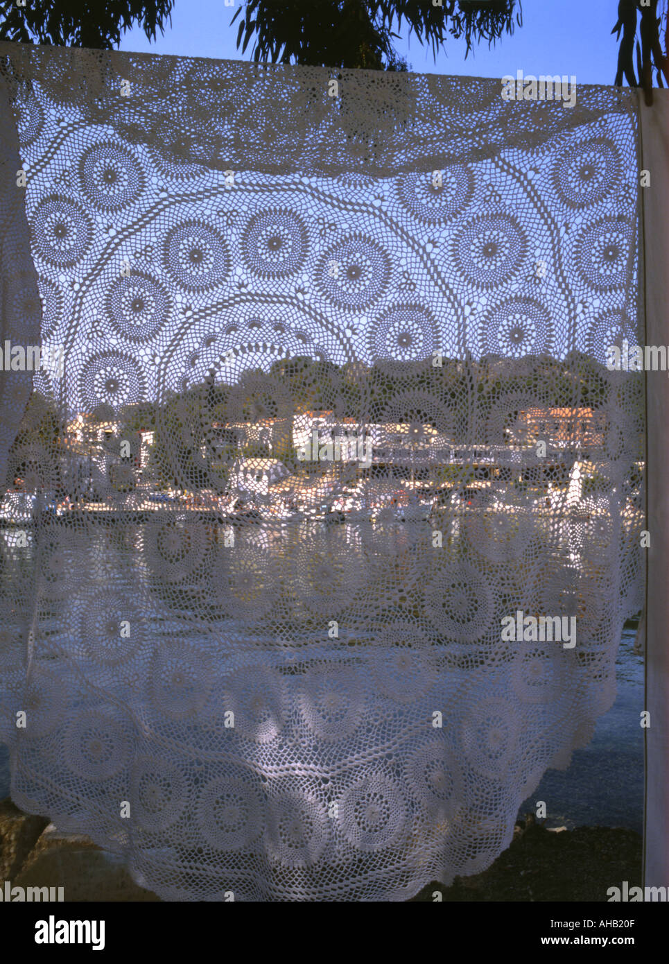 Greece Corfu View through lace Stock Photo - Alamy