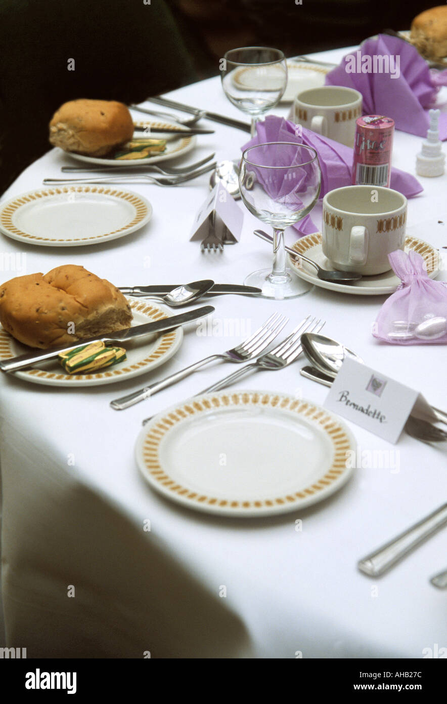 Table laid for Wedding Breakfast reception Stock Photo - Alamy