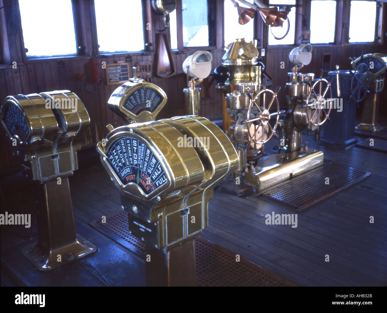 Queen Mary ocean liner s Bridge, original 1936 wheels and control gear ...