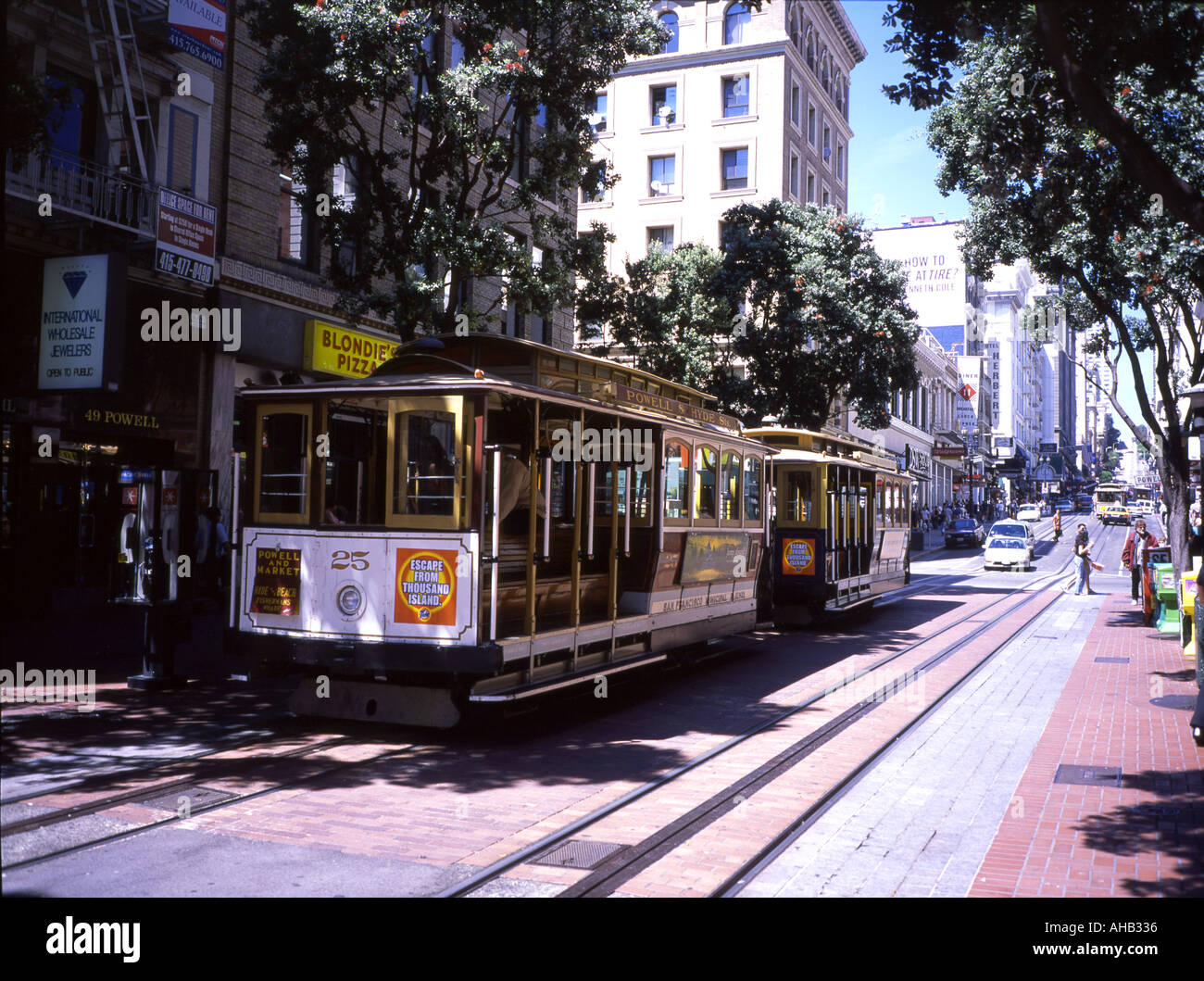 A San Francisco cable car stops at the bottom of a hill Stock Photo - Alamy