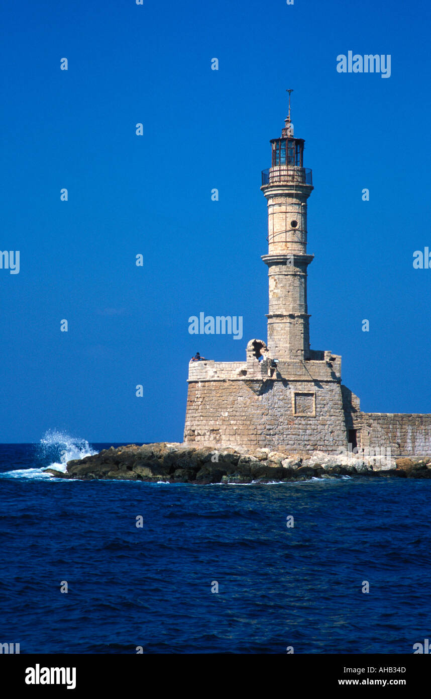 Venetian lighthouse Chania Crete sea Greece Stock Photo - Alamy