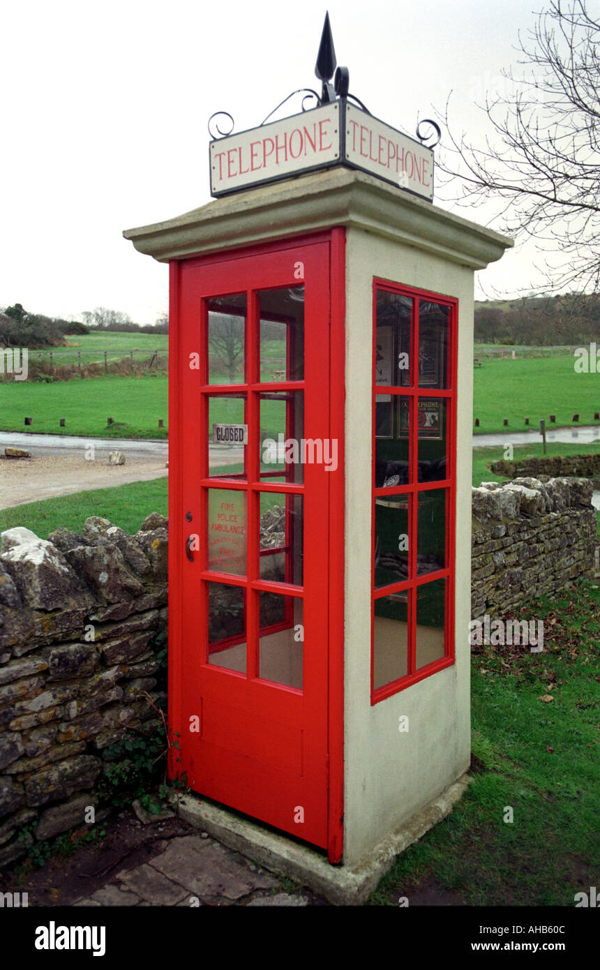 Old fashioned phone box in the deserted village of Tyneham in Dorset ...