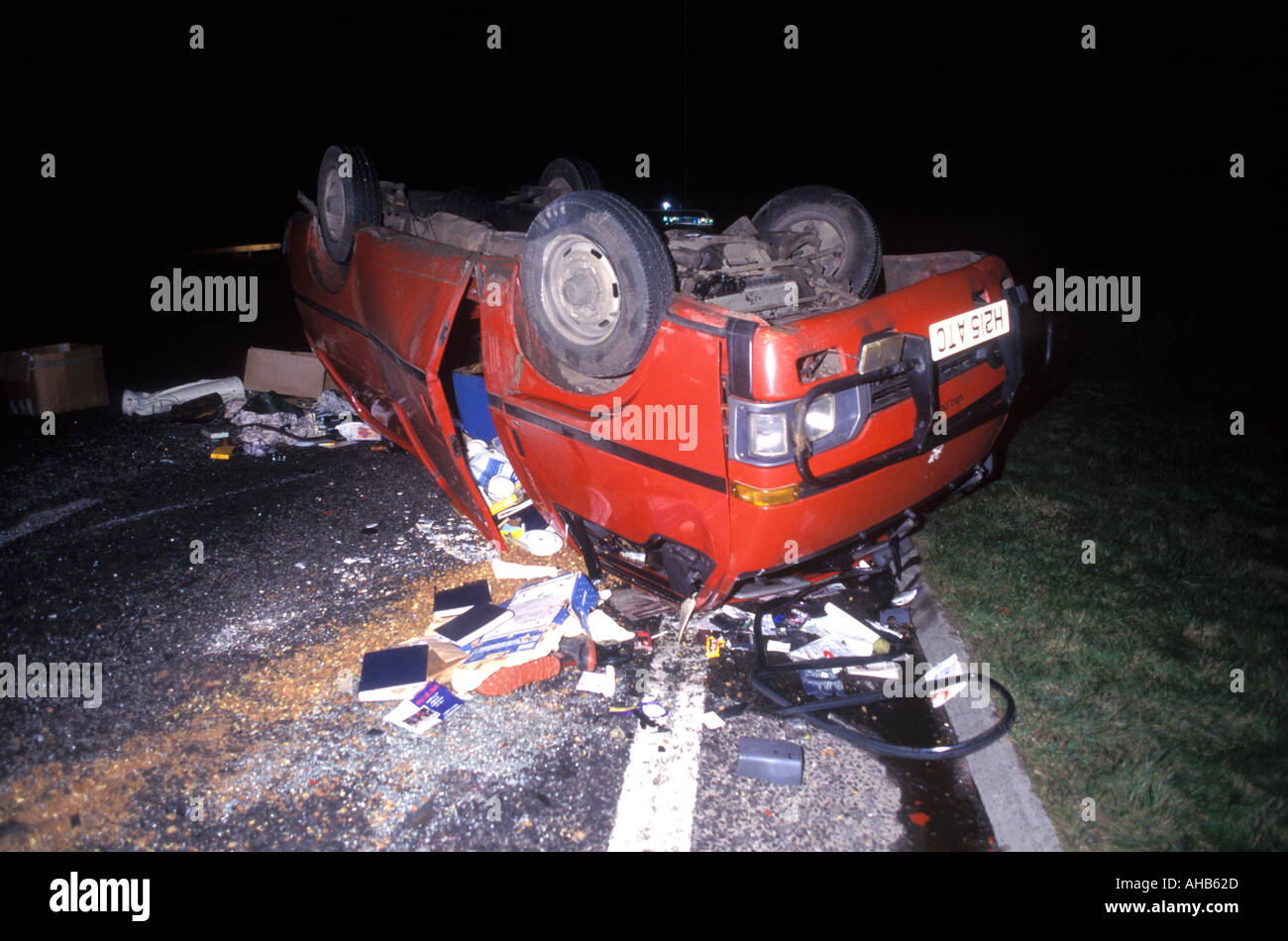 Overturned van after a road traffic accident Stock Photo - Alamy