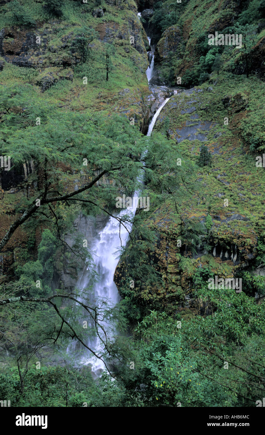 Scenic of falling water at Marsyangdi river valley in Annapurna ...
