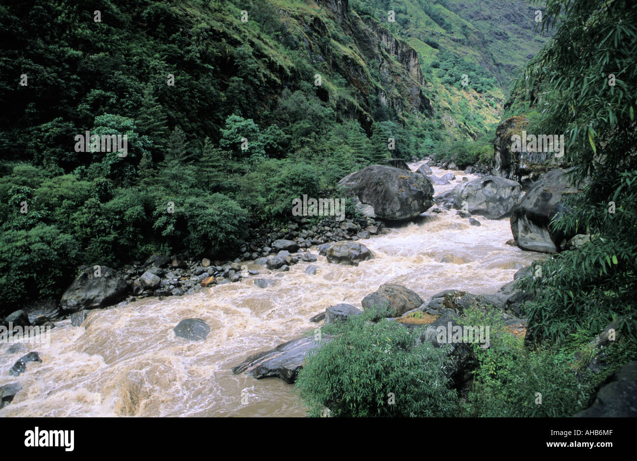 Himalaya mountains Marsyangdi river Annapurna Conservation area Nepal ...