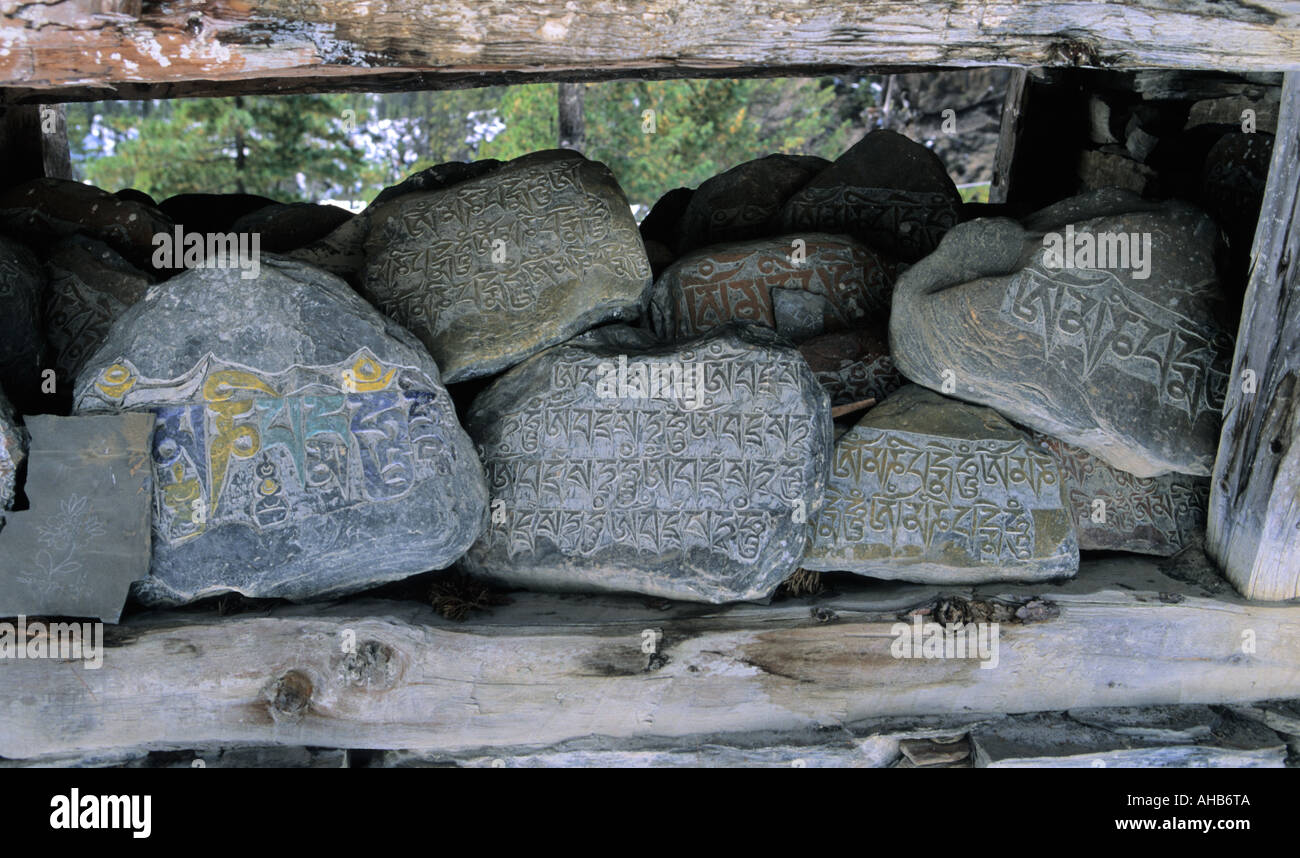 Buddhist mantras and sacred writings on stones in Pisang surroundings ...