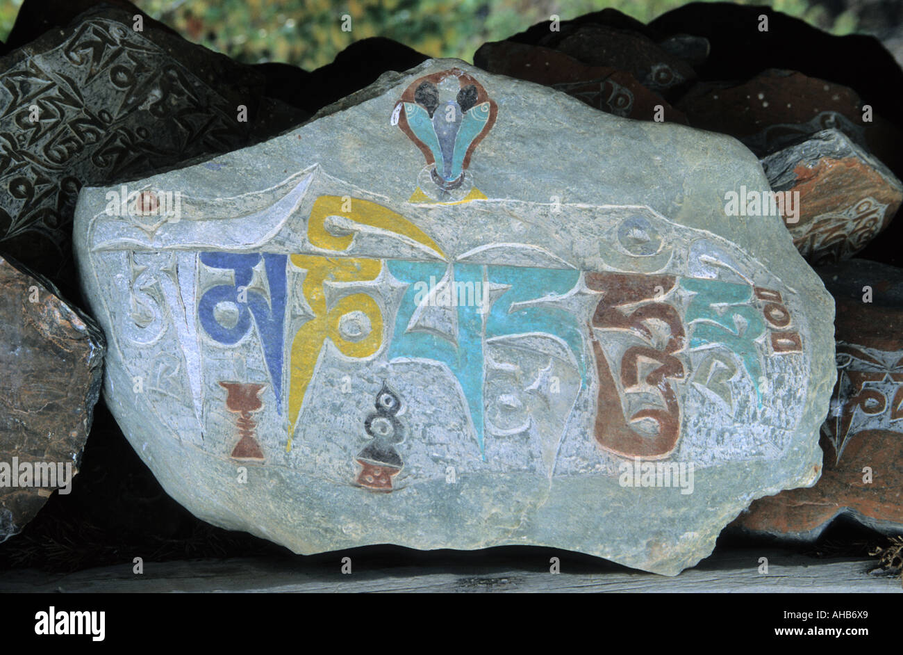 Buddhist mantras and sacred writings on stones in Pisang surroundings ...