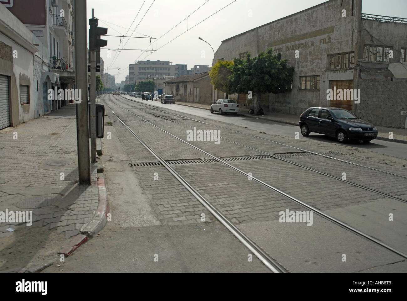 tram lines running along the streets of Tunis in Tunisia Stock Photo ...