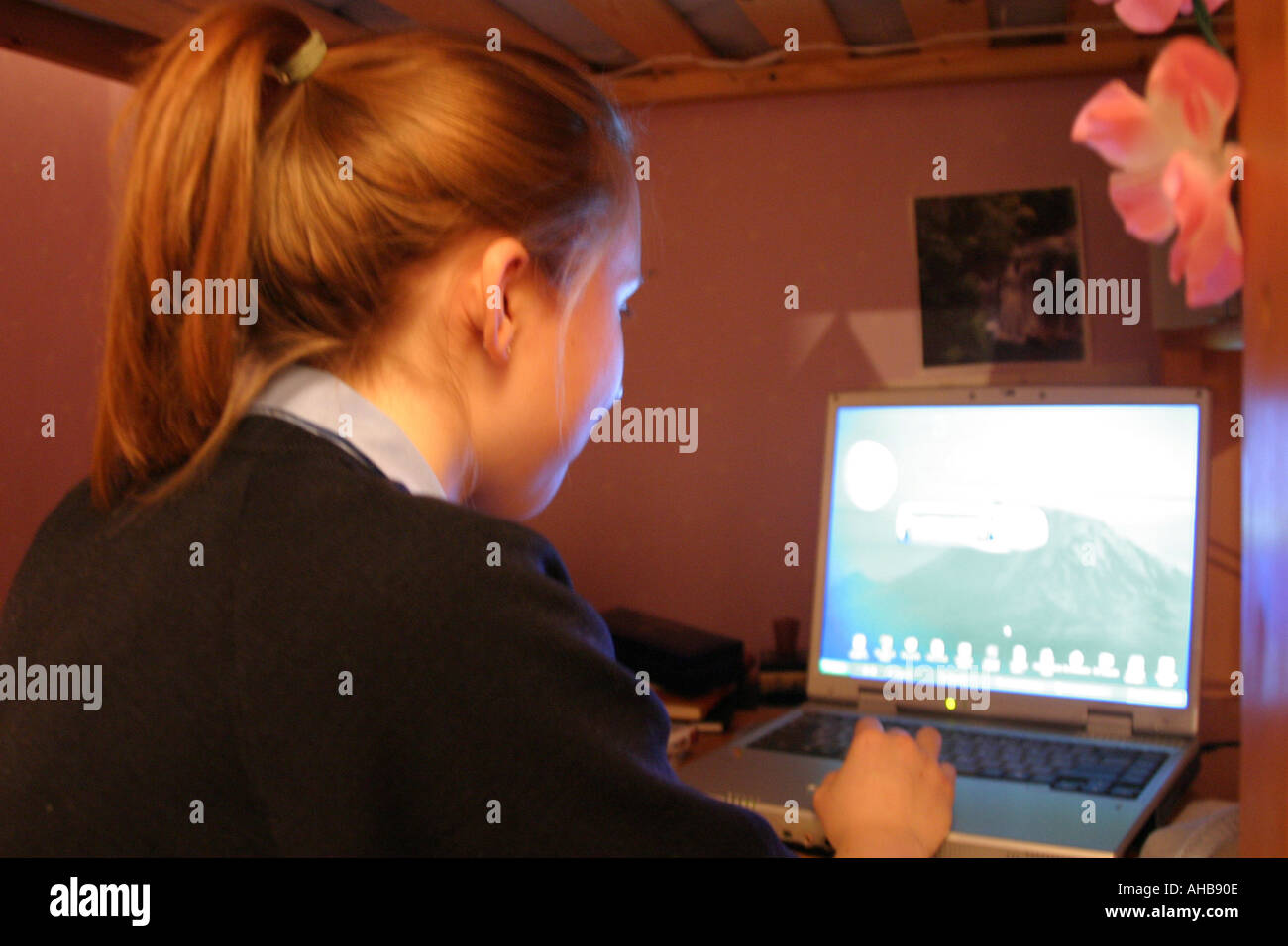 Young Girl working on Lap Top Computer Jan 2004 Stock Photo - Alamy
