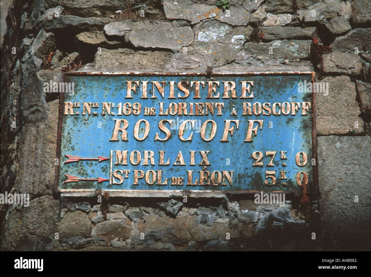 Old breton roadsign Stock Photo - Alamy
