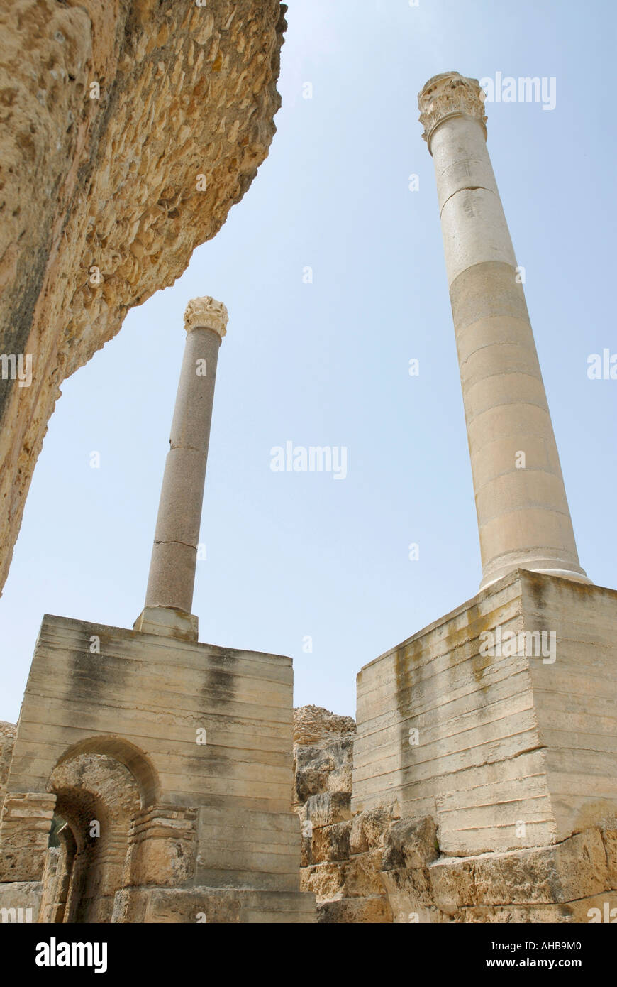 two columns amongst the ruins of the Antonin’s thermal baths in ...