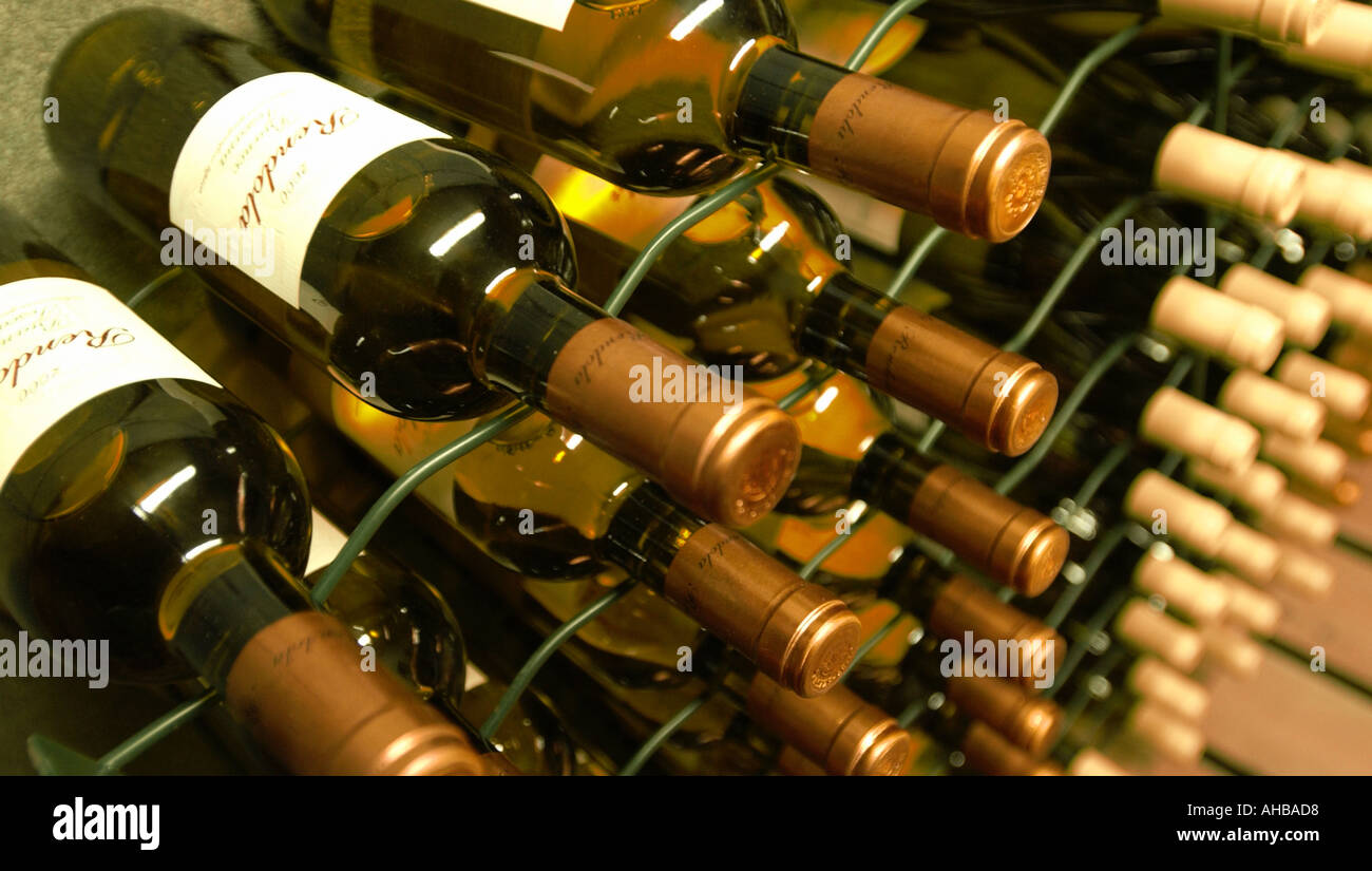 overhead view of wine in rack Stock Photo - Alamy