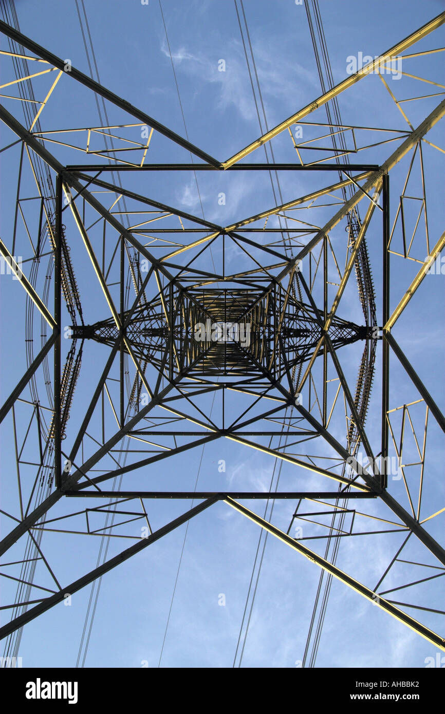 electricity pylon from below Stock Photo - Alamy