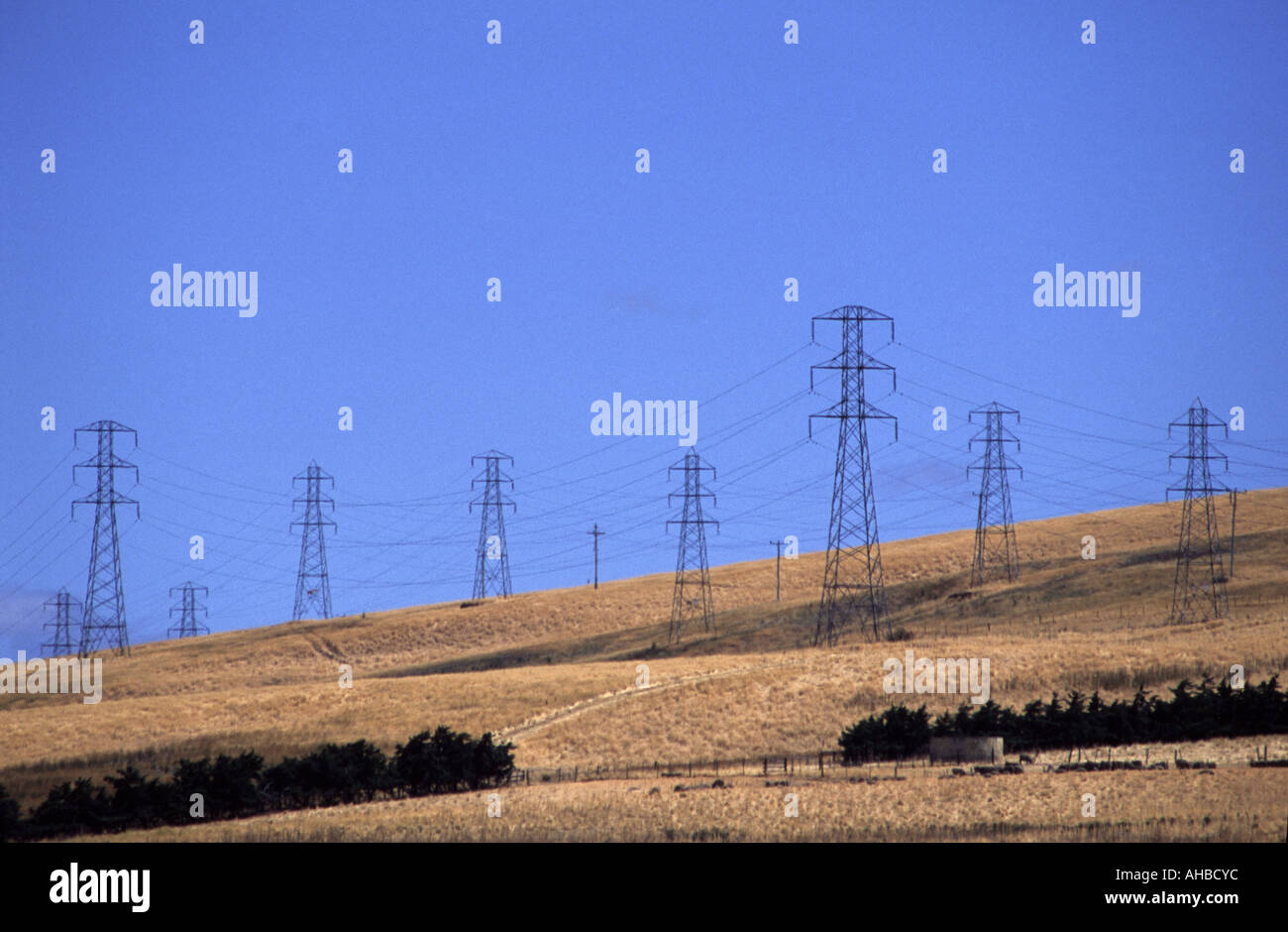 Power pylons on the horizon carrying power from hydro electric schemes ...
