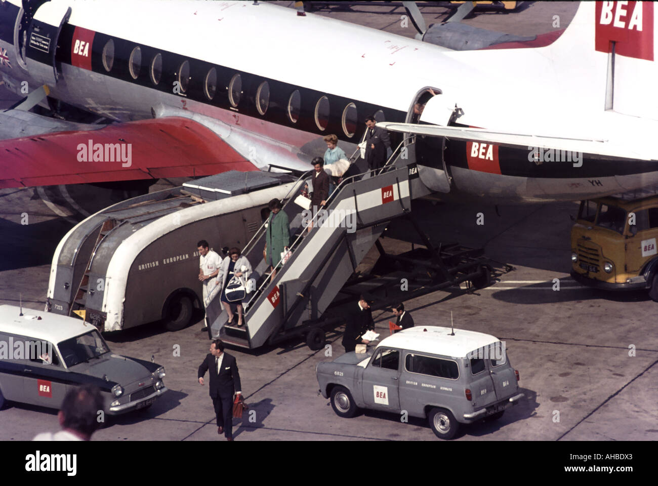 British European Airways propeller aircraft with passengers ...