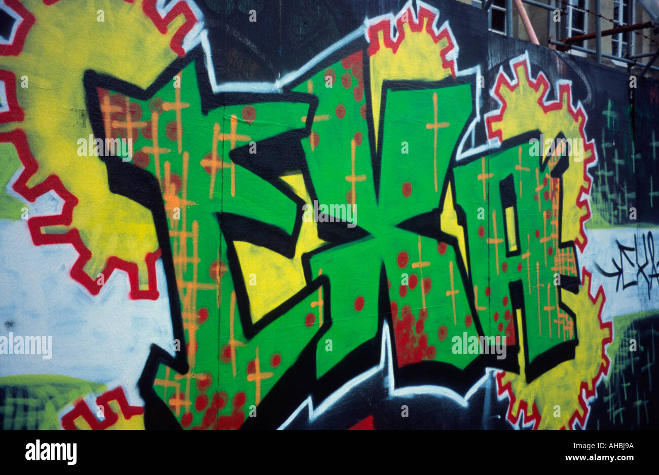 Graffiti on the hoardings around the Old Corn Market Bath Spa England ...