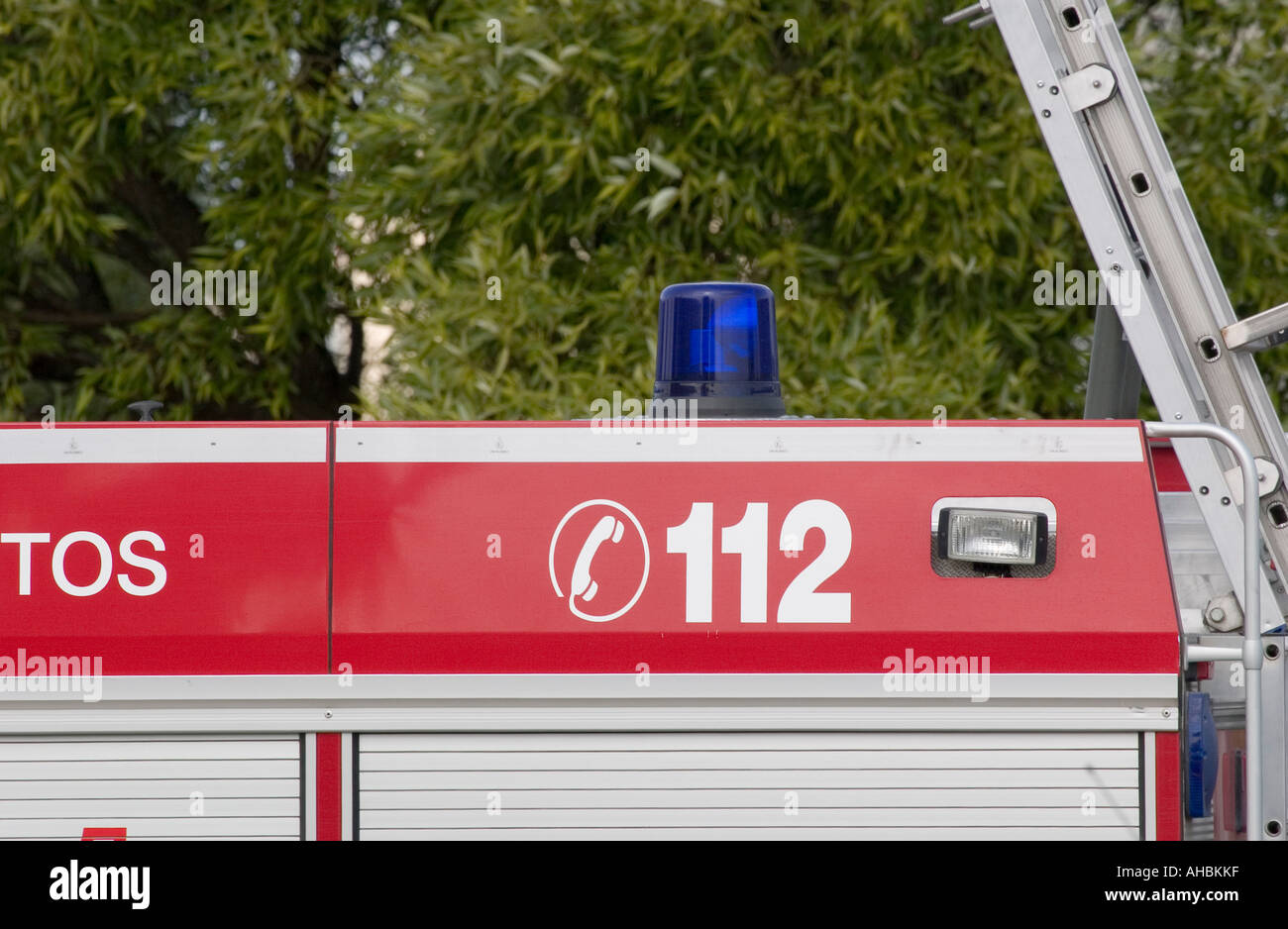 112 emergency number on fire truck side Stock Photo - Alamy