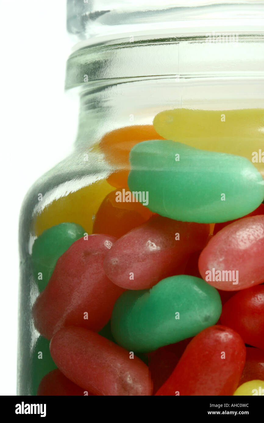 Multi Coloured Jelly Beans in a glass jar Stock Photo - Alamy