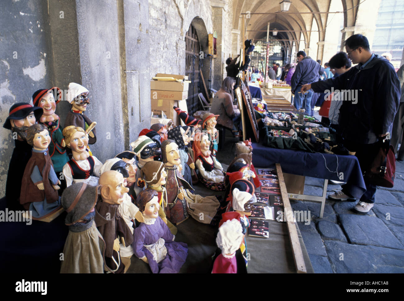 Handicraft market traditional puppets Bergamo Alta Lombardy Italy Stock ...